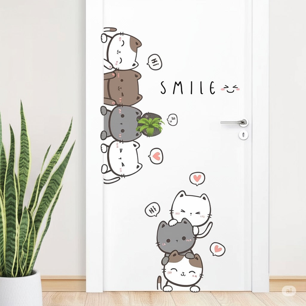 Cartoon Cat Wall Decals – 60cm Sheet of Cute Kitty Stickers– oakposter