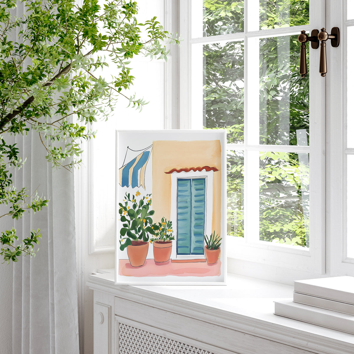 Italian Window Art Print | Mediterranean Blue Shutters | Oak Poster ...