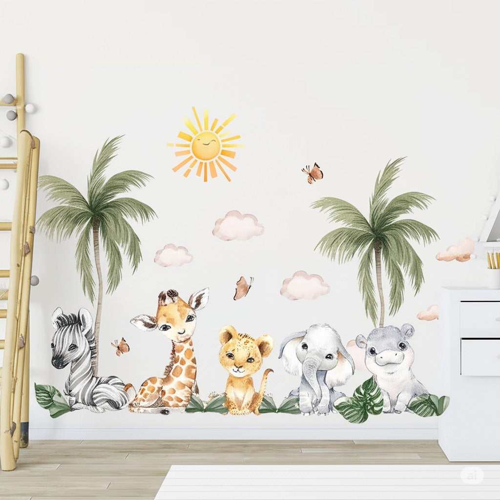 Safari Jungle Animal Wall Decals – 2 Sheets of Cute Fun– oakposter