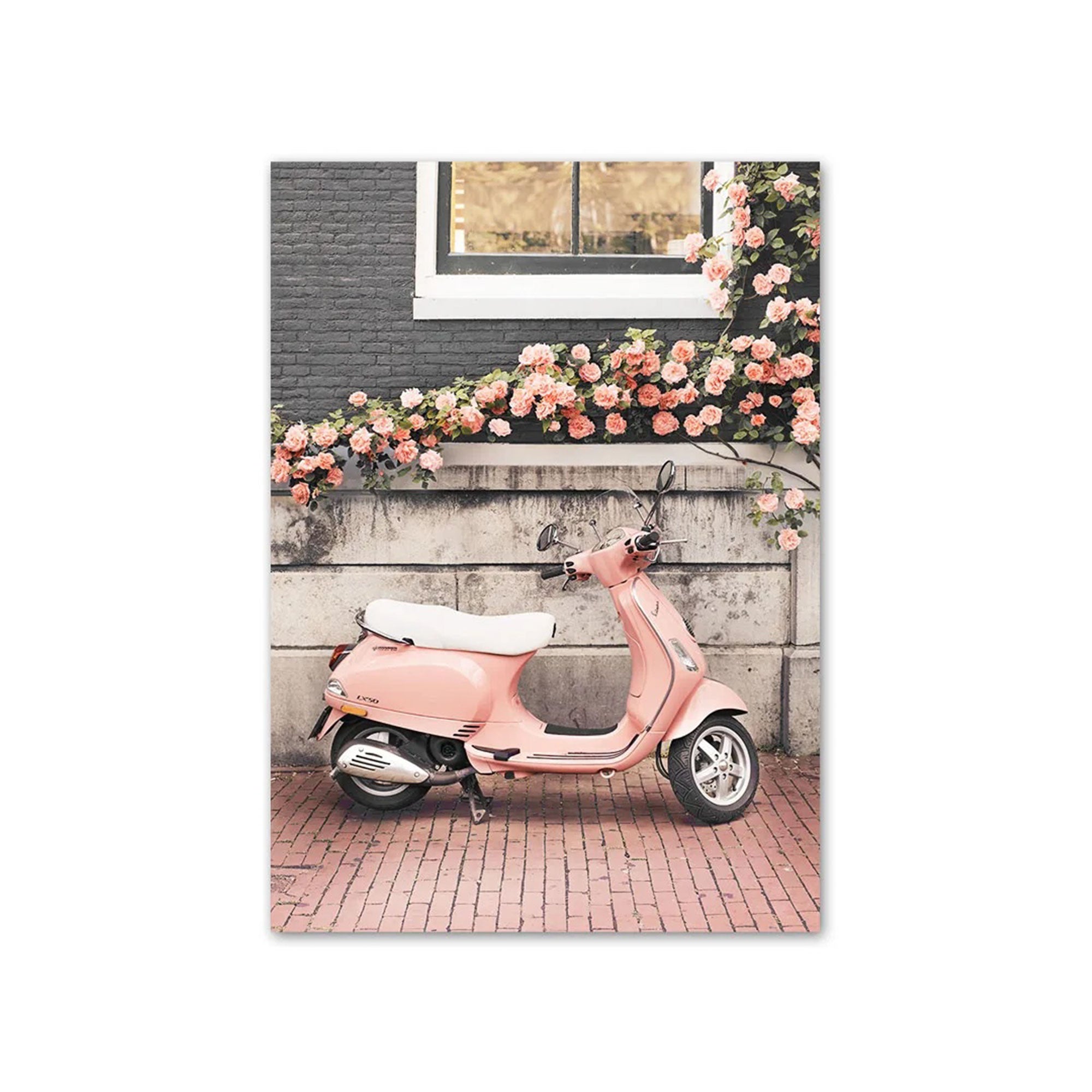 Vintage Pink Vespa Poster - Chic Floral Urban Canvas Art | Oak Poster ...
