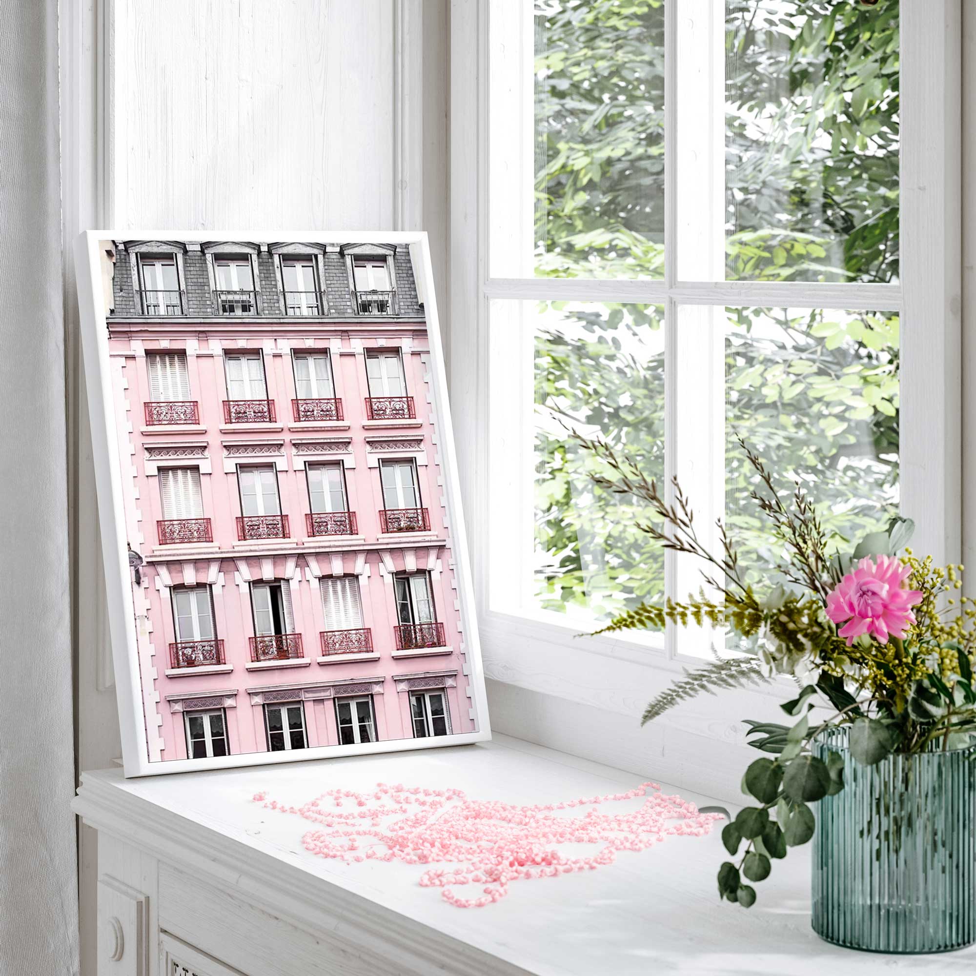 Parisian Pink Building Poster - Urban Chic Home Decor | OakPoster.com ...