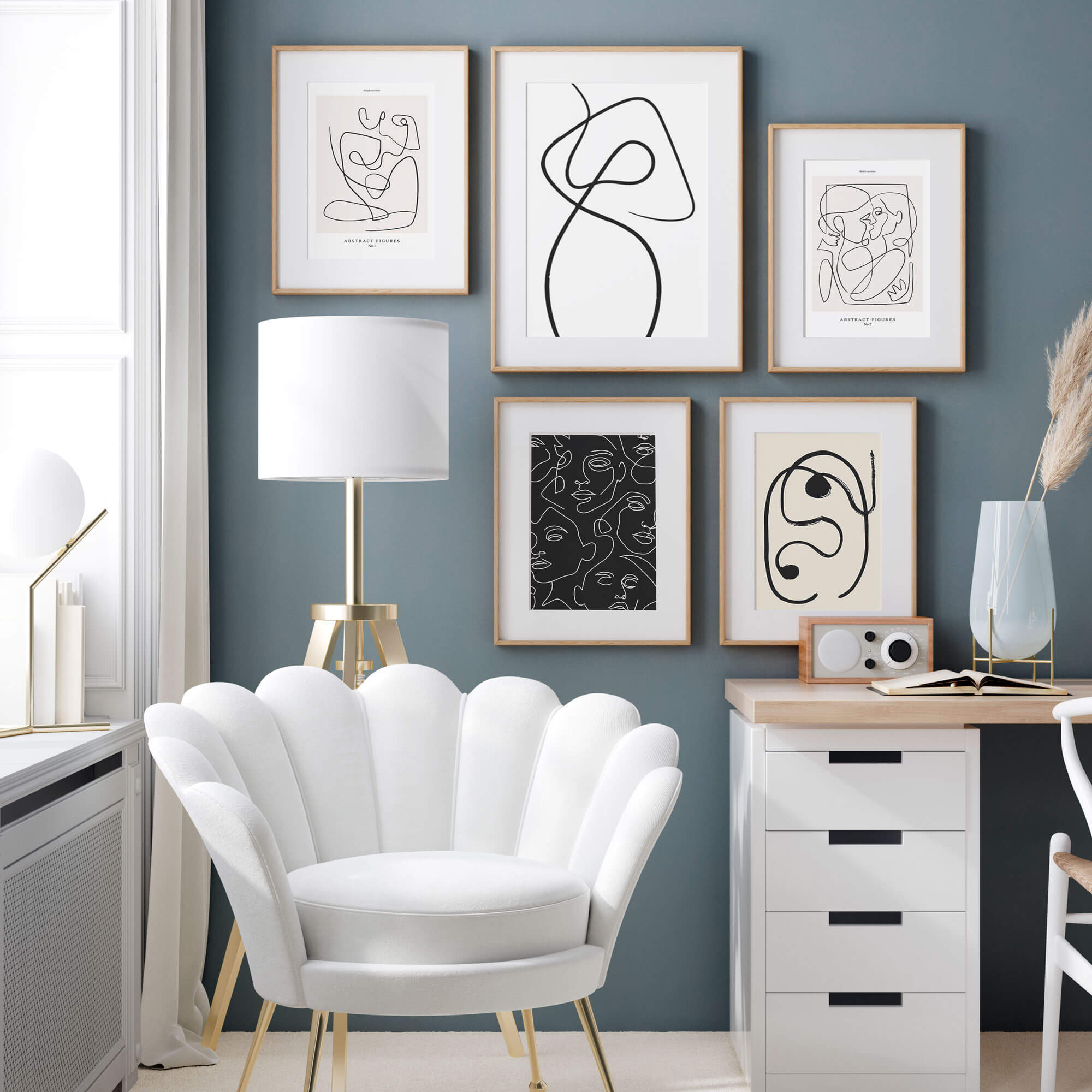 One Line Art Abstract Figures No 1 Poster - Canvas Wall Prints Online ...